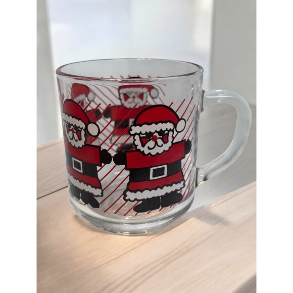 Luminarc | Dining | Vintage Luminarc Santa Holiday Winter Glass Mug Cup ...